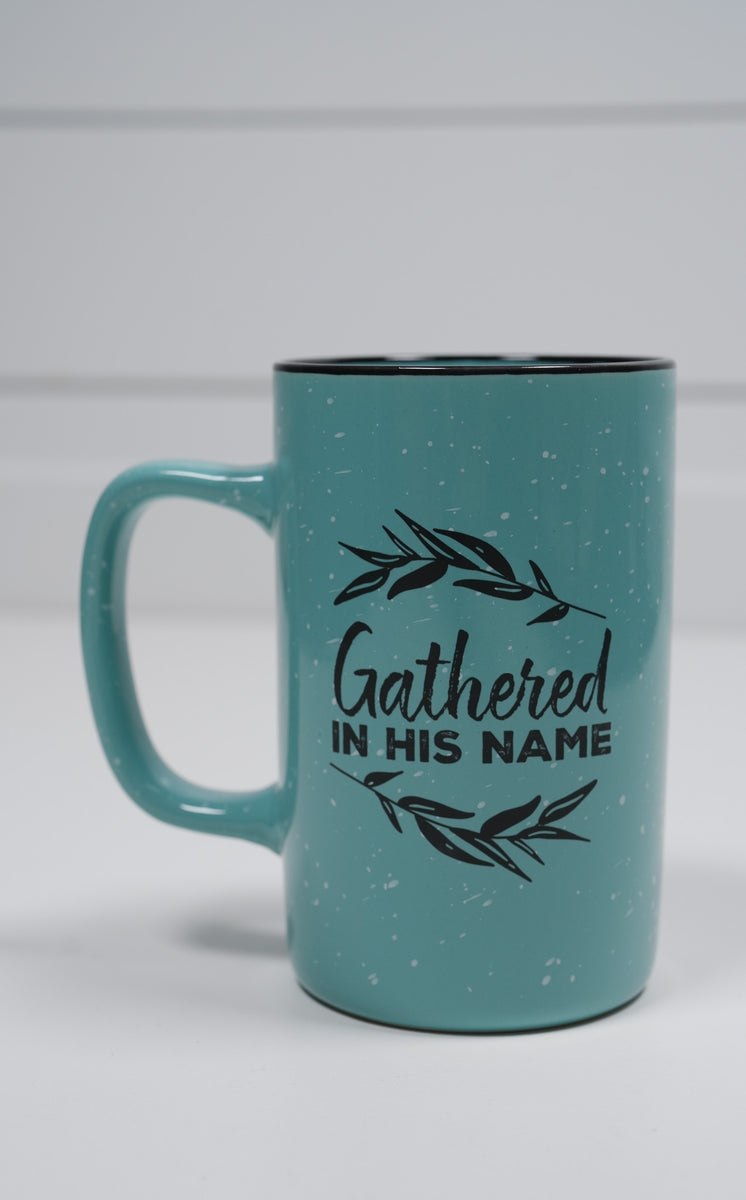 Gathered In His Name Teal Ceramic Mug – Gather 'Round Homeschool USA
