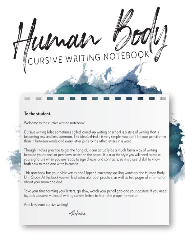 Human Body Cursive Writing Book – Gather 'Round Homeschool USA